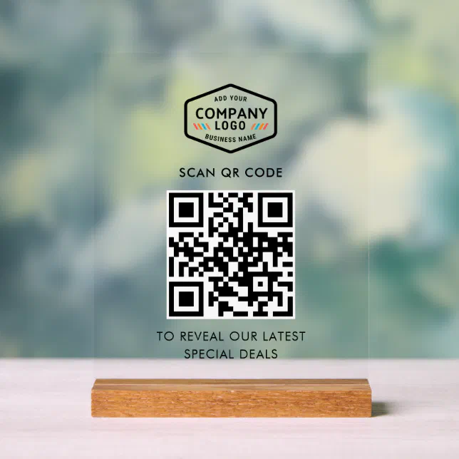 QR Code and Business Logo Minimalist Acrylic Sign | Zazzle