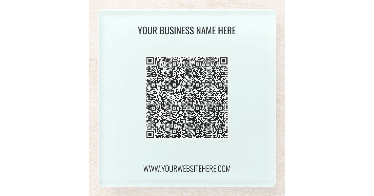 QR Code and Custom Text Business Glass Coaster | Zazzle