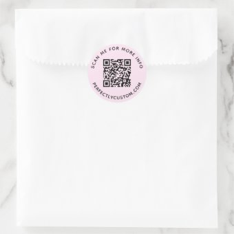 QR code and custom text light pink Classic Round Sticker | Zazzle