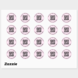 QR code and custom text light pink Classic Round Sticker | Zazzle