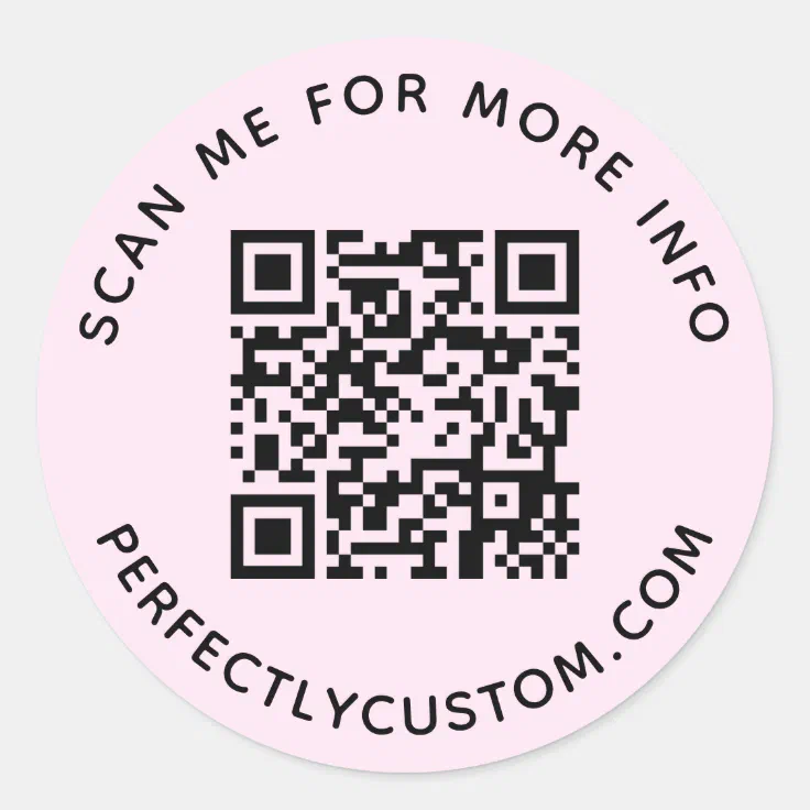 QR code and custom text light pink Classic Round Sticker | Zazzle