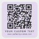 QR code and custom text light purple Square Sticker | Zazzle
