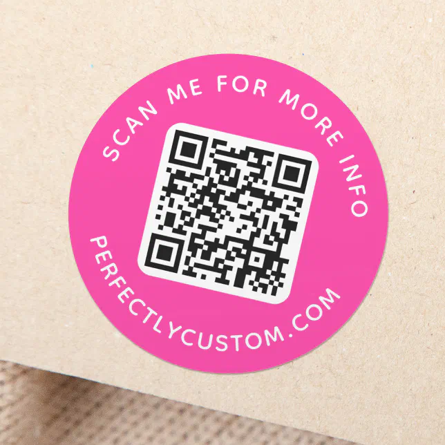 QR code and custom text round hot pink Classic Round Sticker | Zazzle