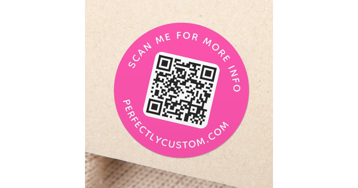 QR code and custom text round hot pink Classic Round Sticker | Zazzle