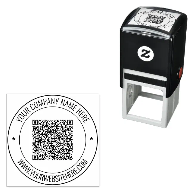 QR Code and Custom Text Round Self-nking Stamp | Zazzle