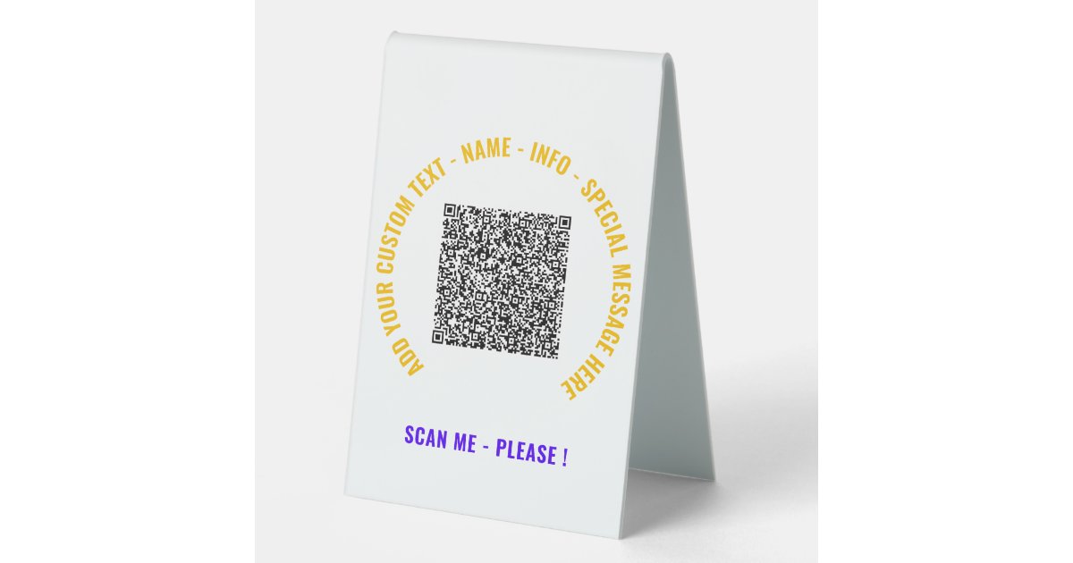 QR Code and Custom Text Table Sign Choose Colors | Zazzle
