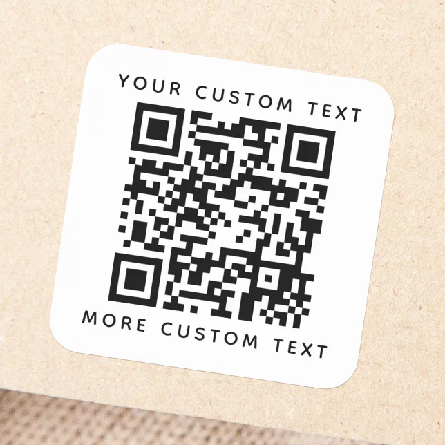 QR code and custom text top and bottom Square Sticker | Zazzle
