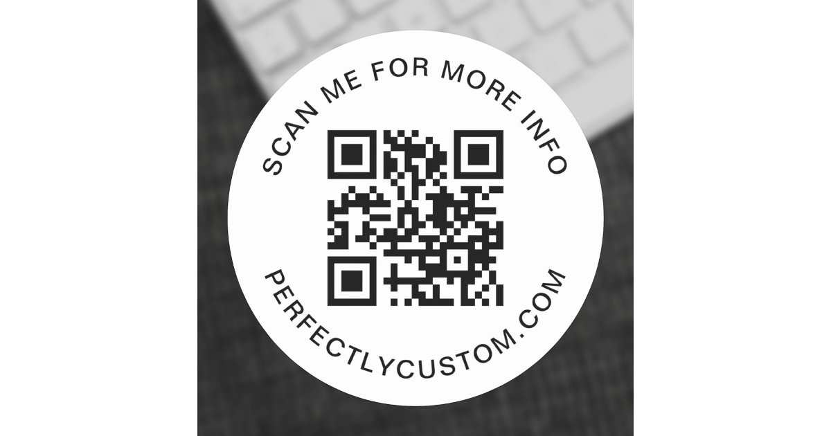 QR code and custom text white Classic Round Sticker | Zazzle