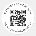 QR code and custom text white Classic Round Sticker | Zazzle