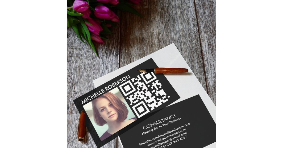 Qr code and headshot business card | Zazzle