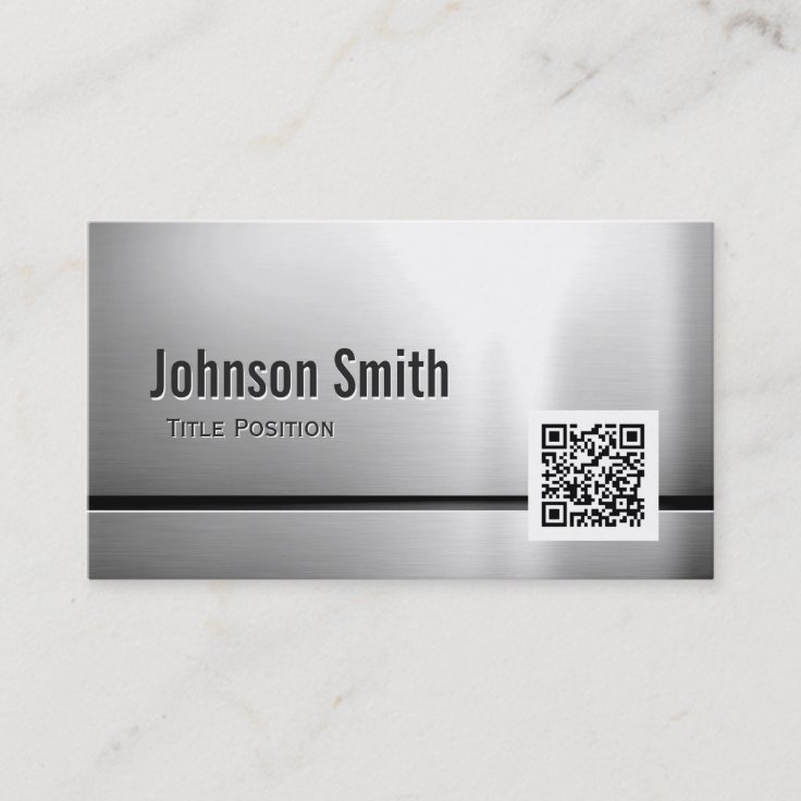 QR Code and Stainless Steel - Brushed Metal Look Business Card | Zazzle
