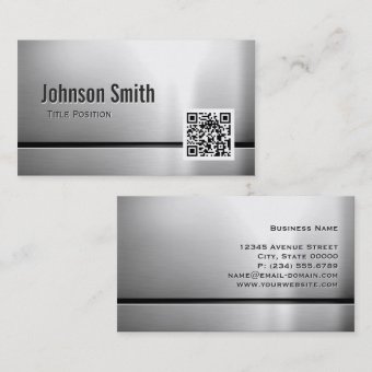 QR Code and Stainless Steel - Brushed Metal Look Business Card | Zazzle