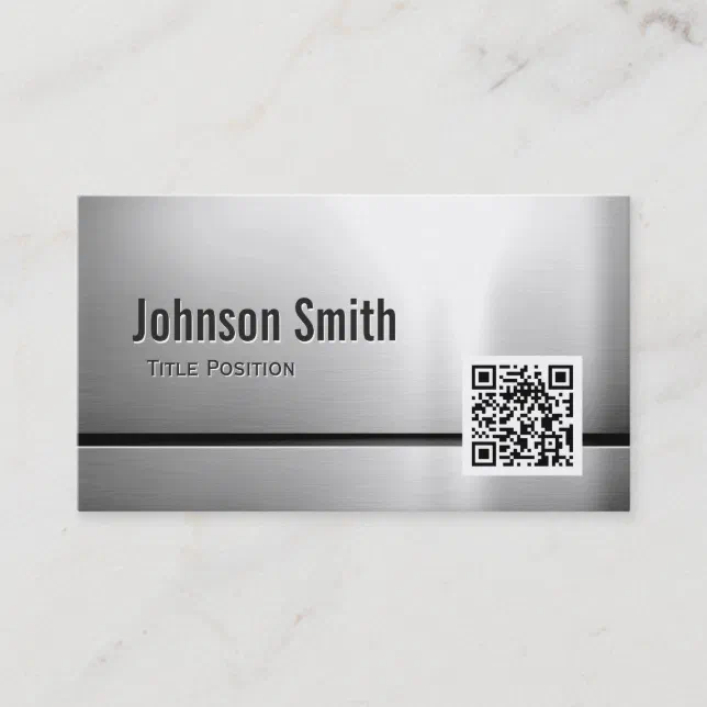 QR Code and Stainless Steel - Brushed Metal Look Business Card | Zazzle