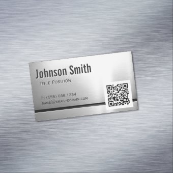 QR Code and Stainless Steel - Brushed Metal Look Magnetic Business Card ...