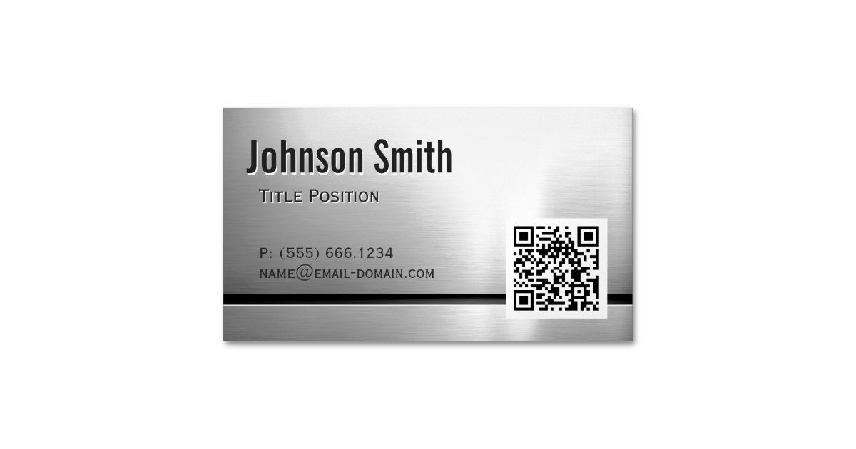 QR Code and Stainless Steel - Brushed Metal Look Magnetic Business Card ...