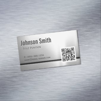 QR Code and Stainless Steel - Brushed Metal Look Magnetic Business Card ...