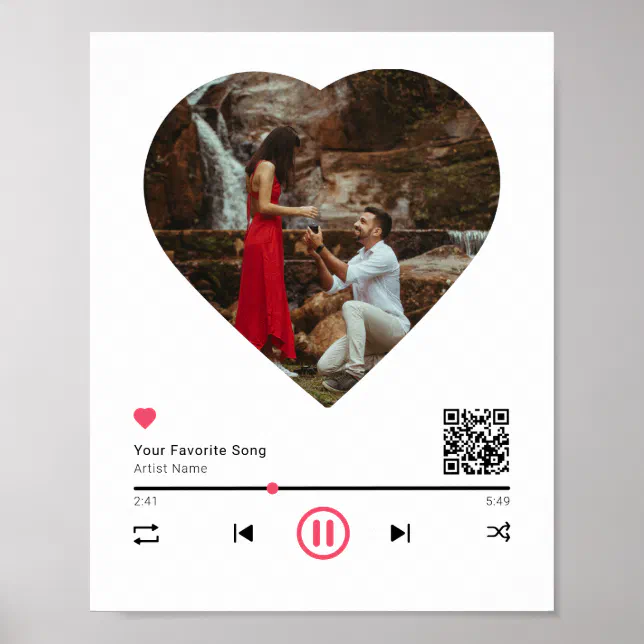 QR Code Any Song Custom Couple Anniversary Photo Poster | Zazzle