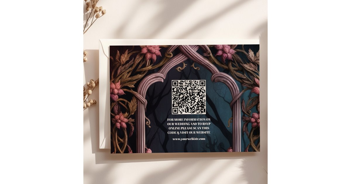 QR Code Art Nouveau Floral Gothic Halloween Weddi Enclosure Card | Zazzle
