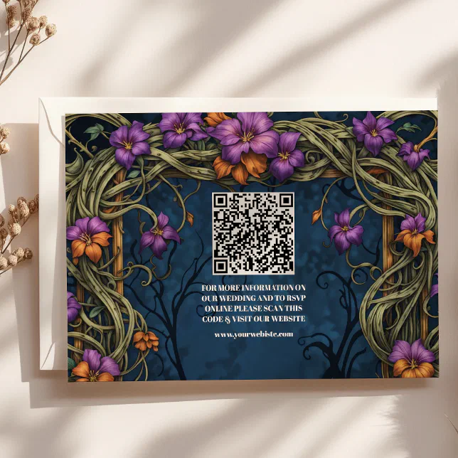 QR Code Art Nouveau Gothic Halloween Wedding Enclosure Card | Zazzle