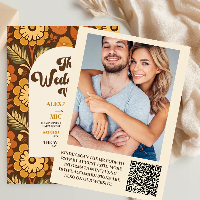 QR Code Aztec Tribal Brown Ethnic Western Wedding Invitation | Zazzle