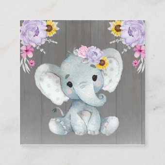 QR Code Baby Elephant Registry Purple Pink Yellow Enclosure Card | Zazzle