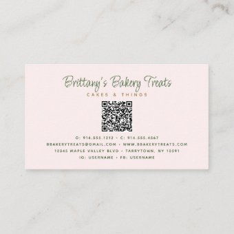 QR Code Bakery Blush Pink Cake Gold Glitter Drips Business Card | Zazzle