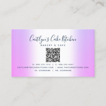 QR Code Bakery Cake Purple Glitter Drips Dessert Business Card | Zazzle