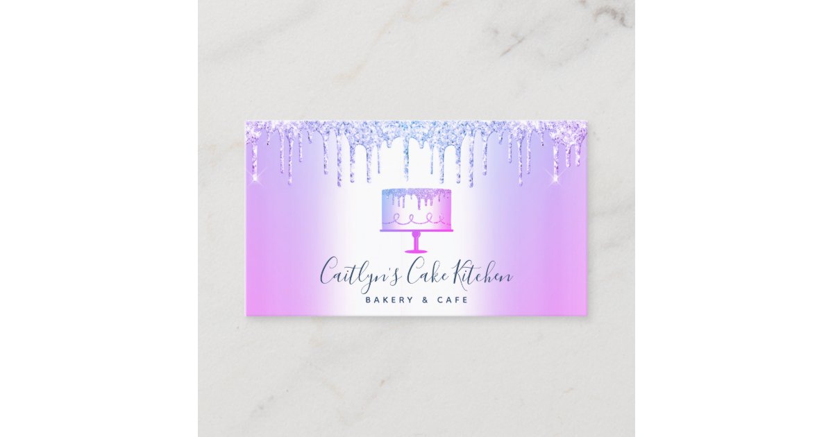 QR Code Bakery Cake Purple Glitter Drips Dessert Business Card | Zazzle