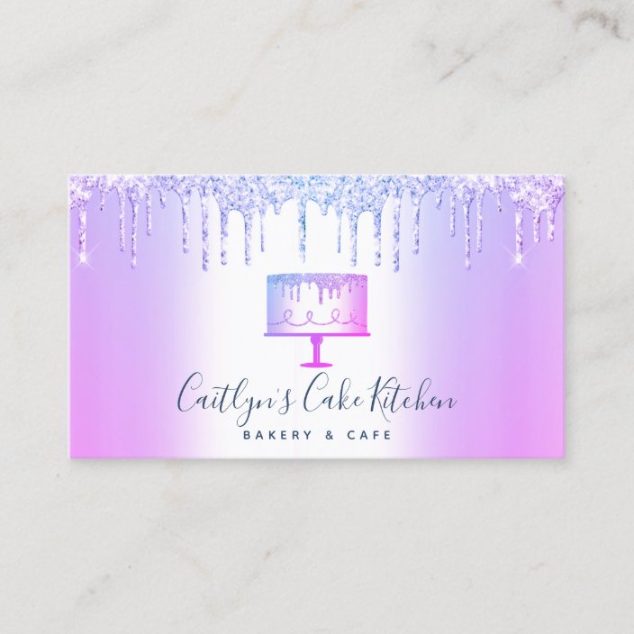 QR Code Bakery Cake Purple Glitter Drips Dessert Business Card | Zazzle