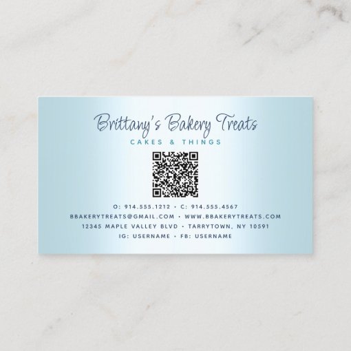QR Code Bakery Turquoise Cake Glitter Drip Dessert Business Card | Zazzle