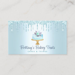 QR Code Bakery Turquoise Cake Glitter Drip Dessert Business Card | Zazzle