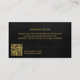 QR CODE barbershop LOGO elegant black gold Business Card | Zazzle