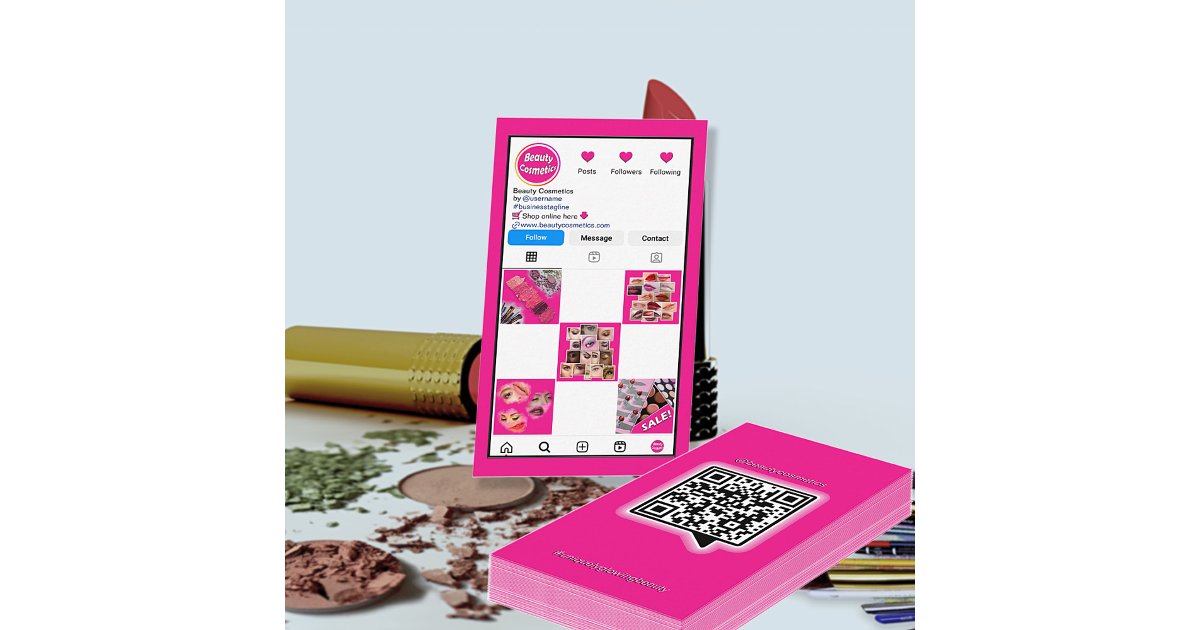 QR Code Beauty Cosmetic Trendy Instagram Cute Pink Business Card | Zazzle