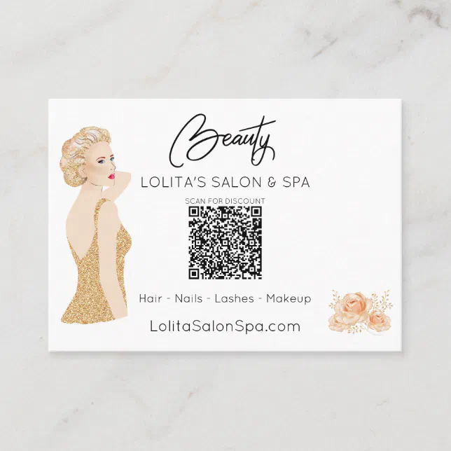 QR code Beauty Salon Spa Woman Floral Glam AP5 Business Card | Zazzle