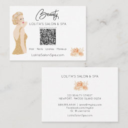QR code Beauty Salon Spa Woman Floral Glam AP5 Business Card | Zazzle