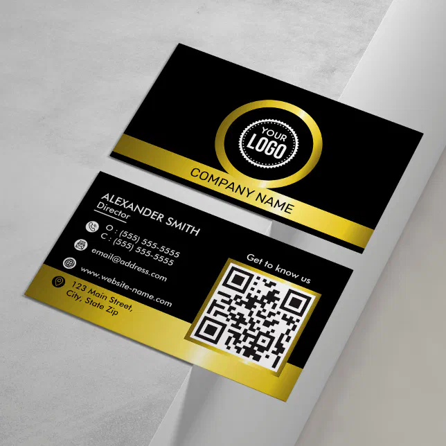 QR Code Black And Gold Professional Company Logo Business Card | Zazzle