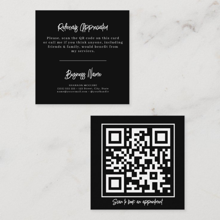 QR Code Black and White Modern Referral Card | Zazzle