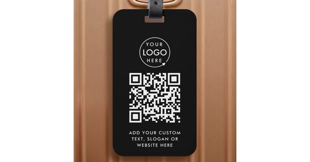 QR Code | Black Business Logo Professional Modern Luggage Tag | Zazzle