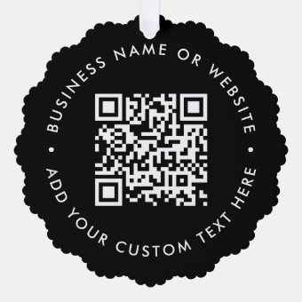QR Code | Black Business Modern Christmas Ornament Card | Zazzle