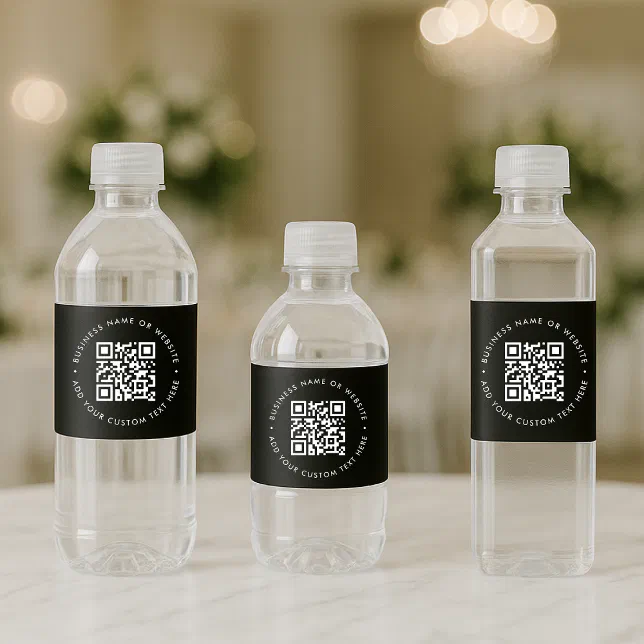 QR Code Black Business Modern Stylish Promotional Water Bottle Label ...