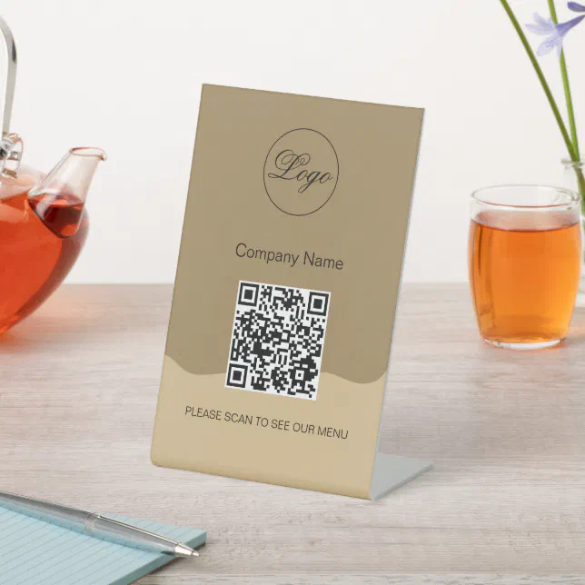 QR Code Black Cafe Menu Logo Modern Pedestal Sign | Zazzle
