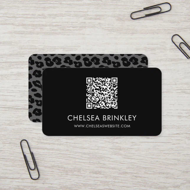 QR Code Black Leopard Print Business Card | Zazzle