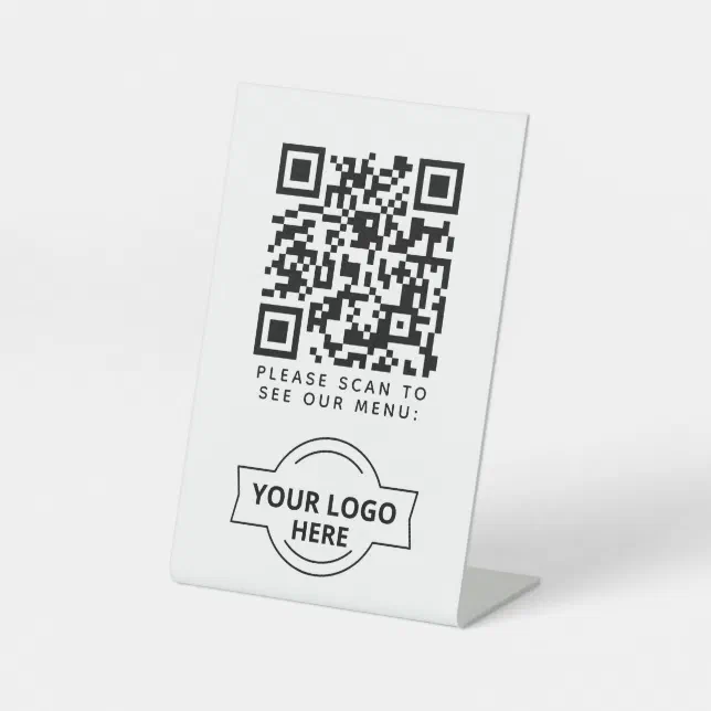 QR Code Black Menu Logo Contactless Modern Cafe Pedestal Sign | Zazzle
