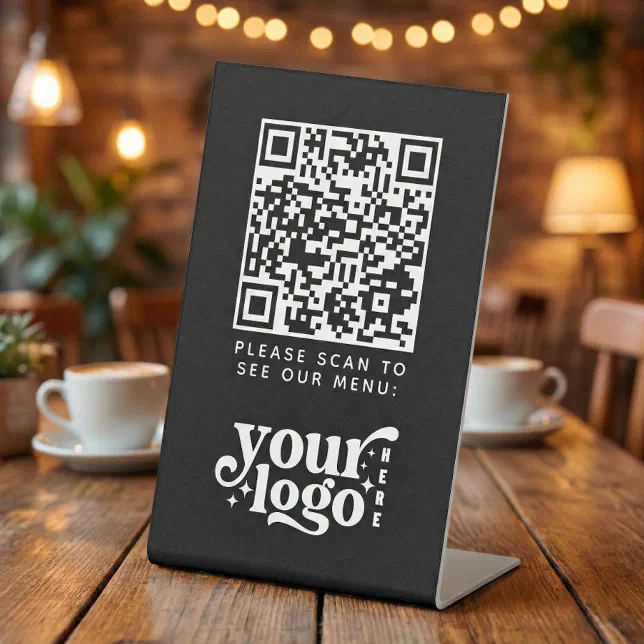 QR Code Black Menu Logo Contactless Modern Cafe Pedestal Sign | Zazzle