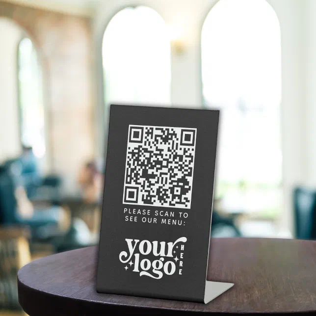 QR Code Black Menu Logo Contactless Modern Cafe Pedestal Sign | Zazzle