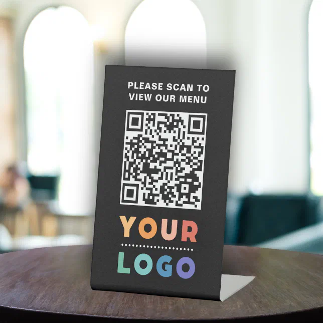 QR Code Black Menu Logo Contactless Modern Cafe Pedestal Sign | Zazzle