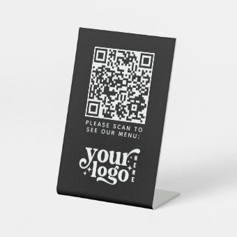 QR Code Black Menu Logo Contactless Modern Cafe Pedestal Sign | Zazzle
