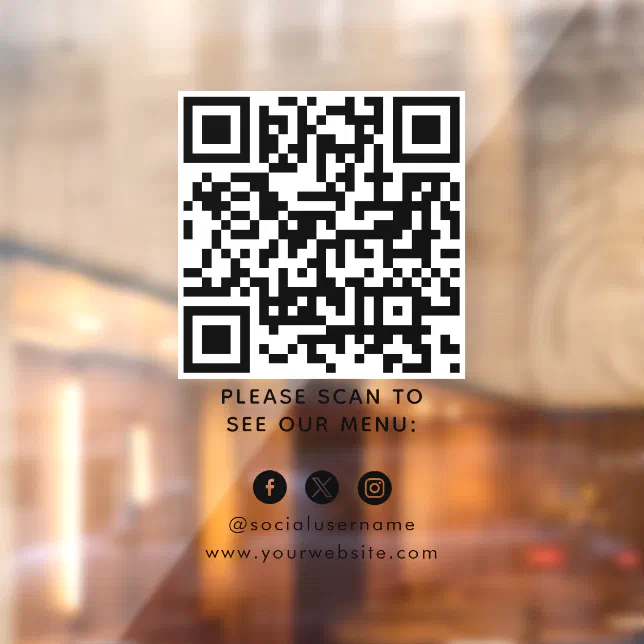 QR Code Black Menu Logo Contactless Modern Cafe Window Cling | Zazzle