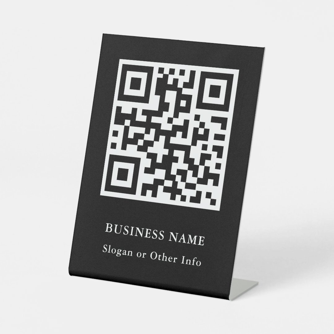QR Code Black Modern Business Pedestal Sign | Zazzle