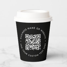 QR Code Black Modern Minimal Business Promotional Paper Cups | Zazzle